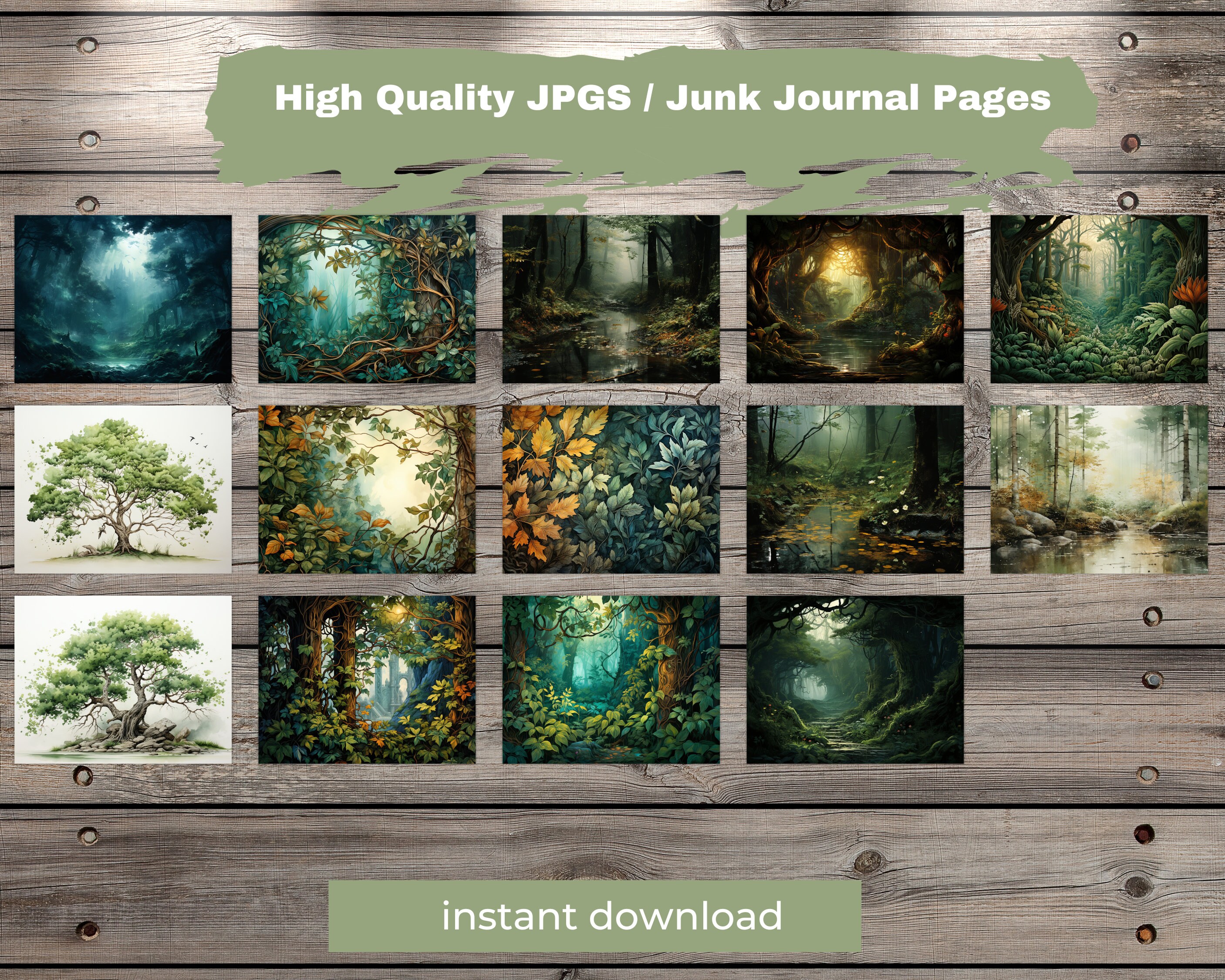 Forest Background, Autumn Forest Digital Junk Journal Background,bundle ...