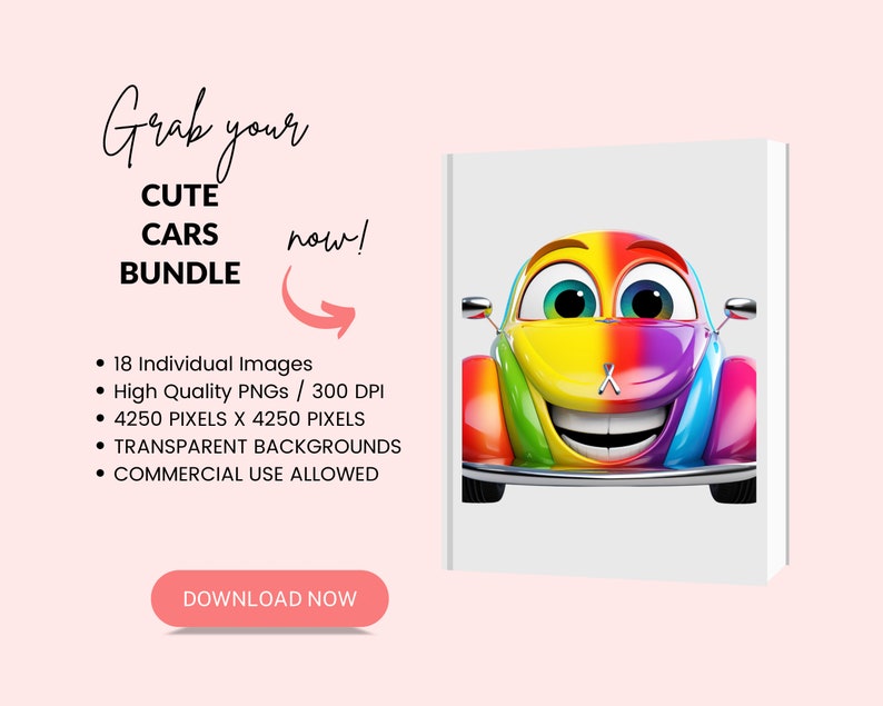 Cute Cars Vehicles Clipart, Baby Cute Trucks for Kids, Instant Download ...