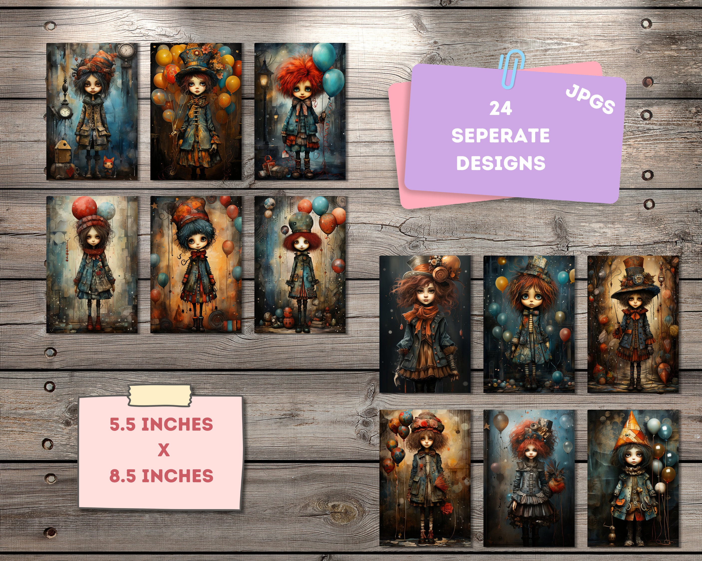 Whimsical Characters Junk Journal Half Papers, Journal Scrapbook Supply ...