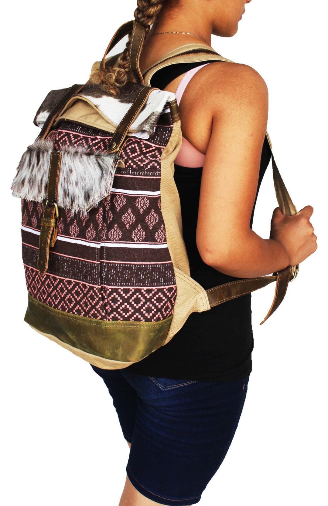 Rodeo Ready Backpacks, Cowhide Leather Canvas Ladies Backpacks, Western ...