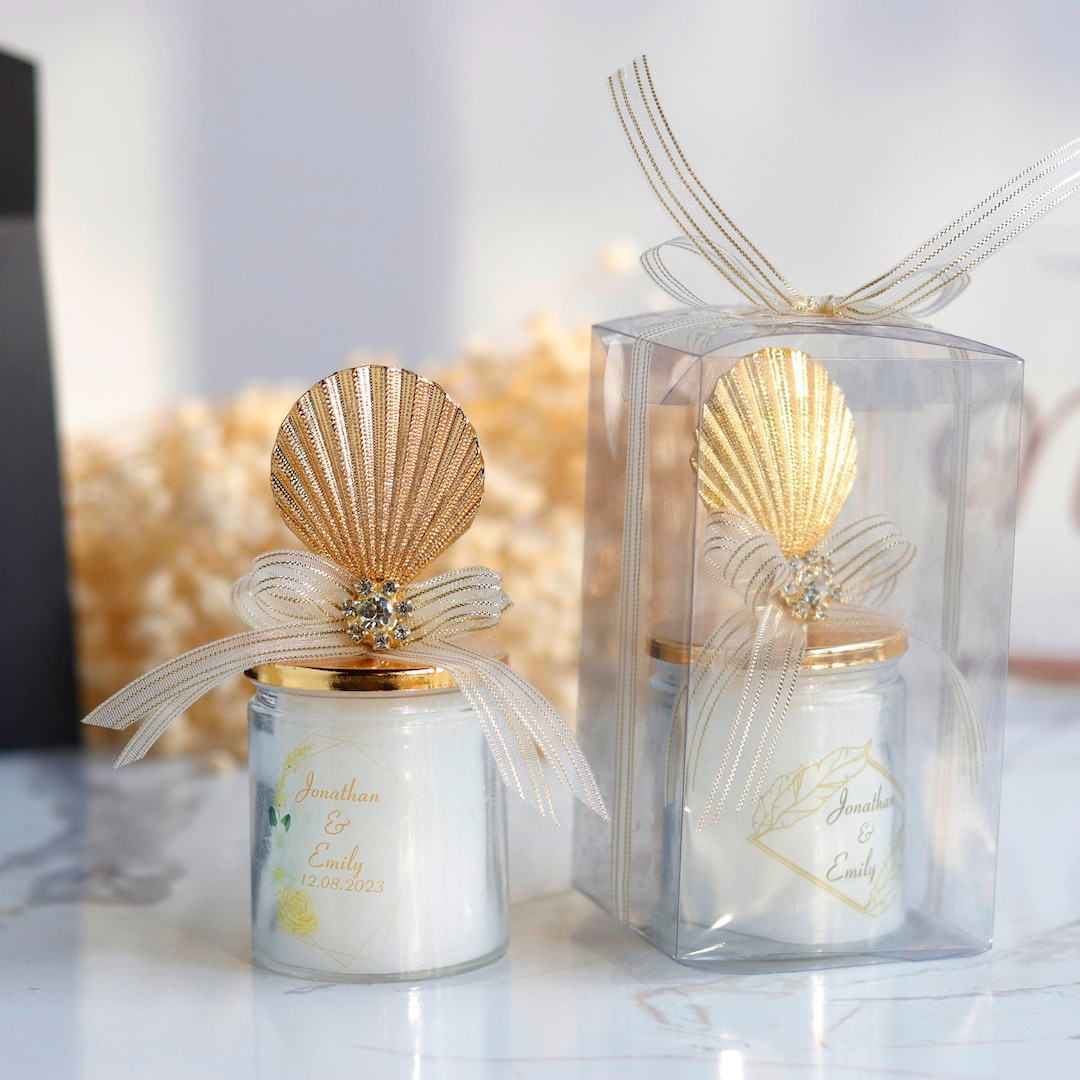 Custom Sea Shell Candle Favors for Weddings Ocean Theme Thank You Gifts ...