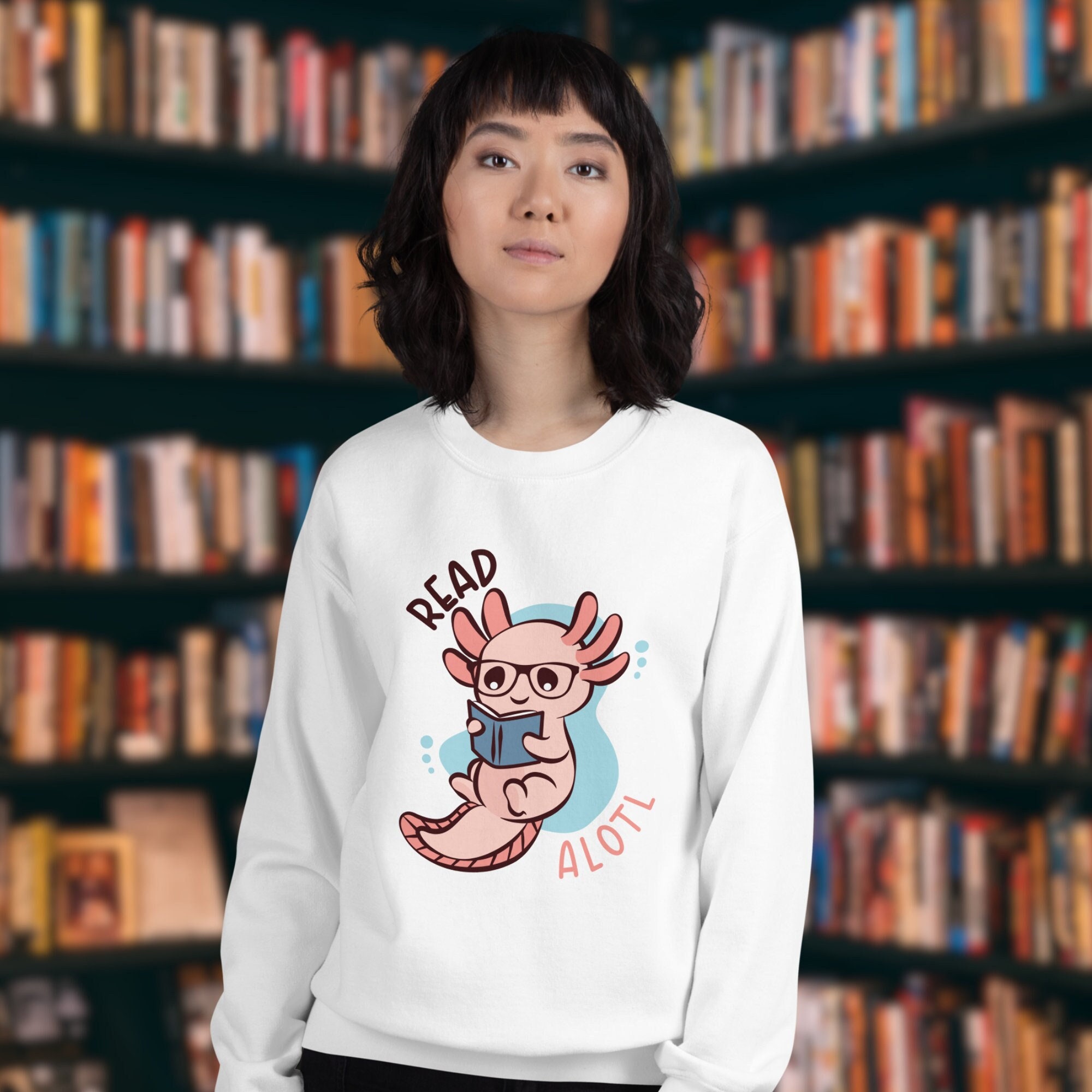 Axolotl Bookish Crewneck, Reading Axolotl Sweatshirt, Book Lover Gift ...