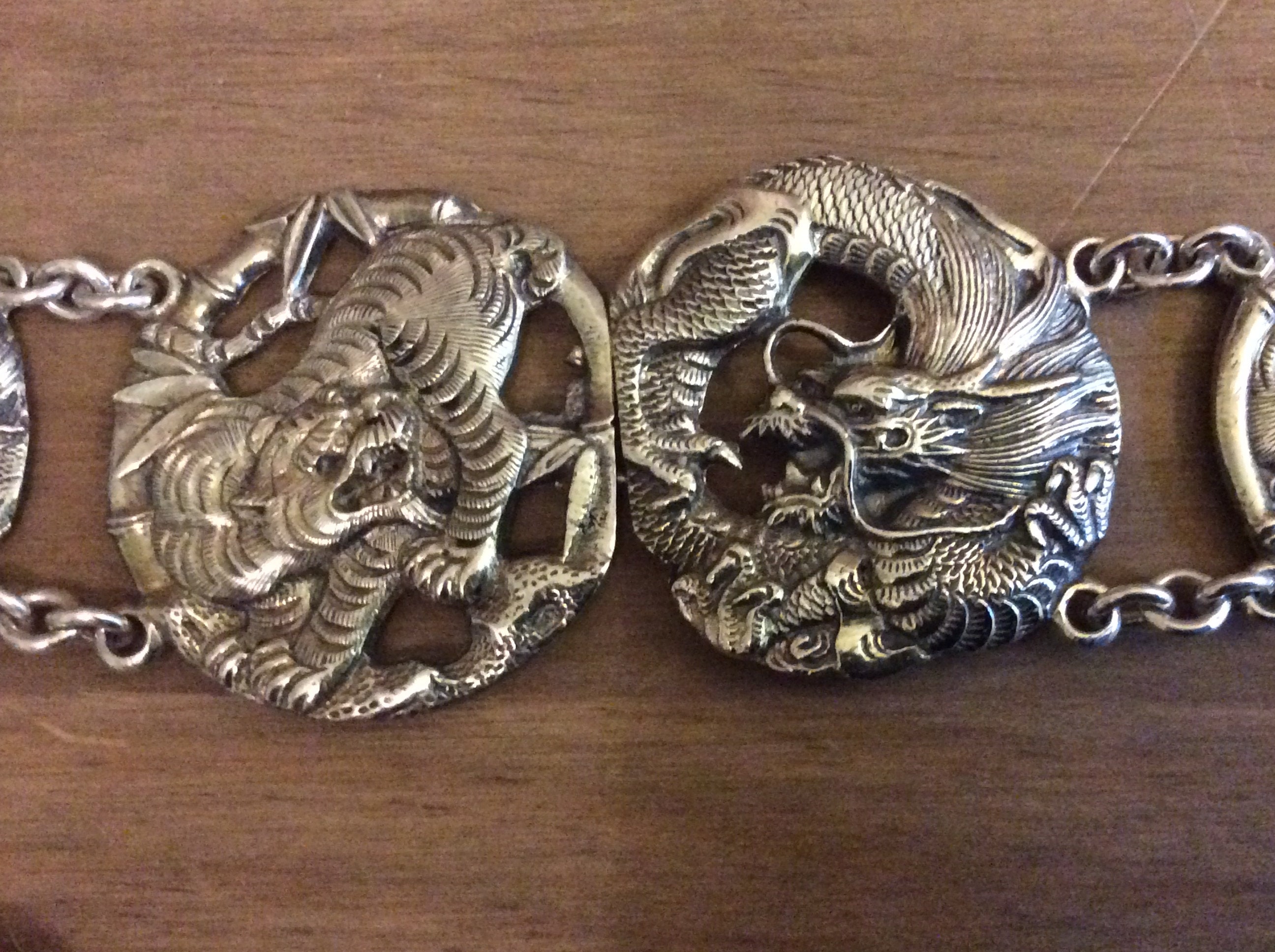 Rare Japanese Solid Silver Tiger Dragon Belt Solid 900 Silver 28 Inches ...