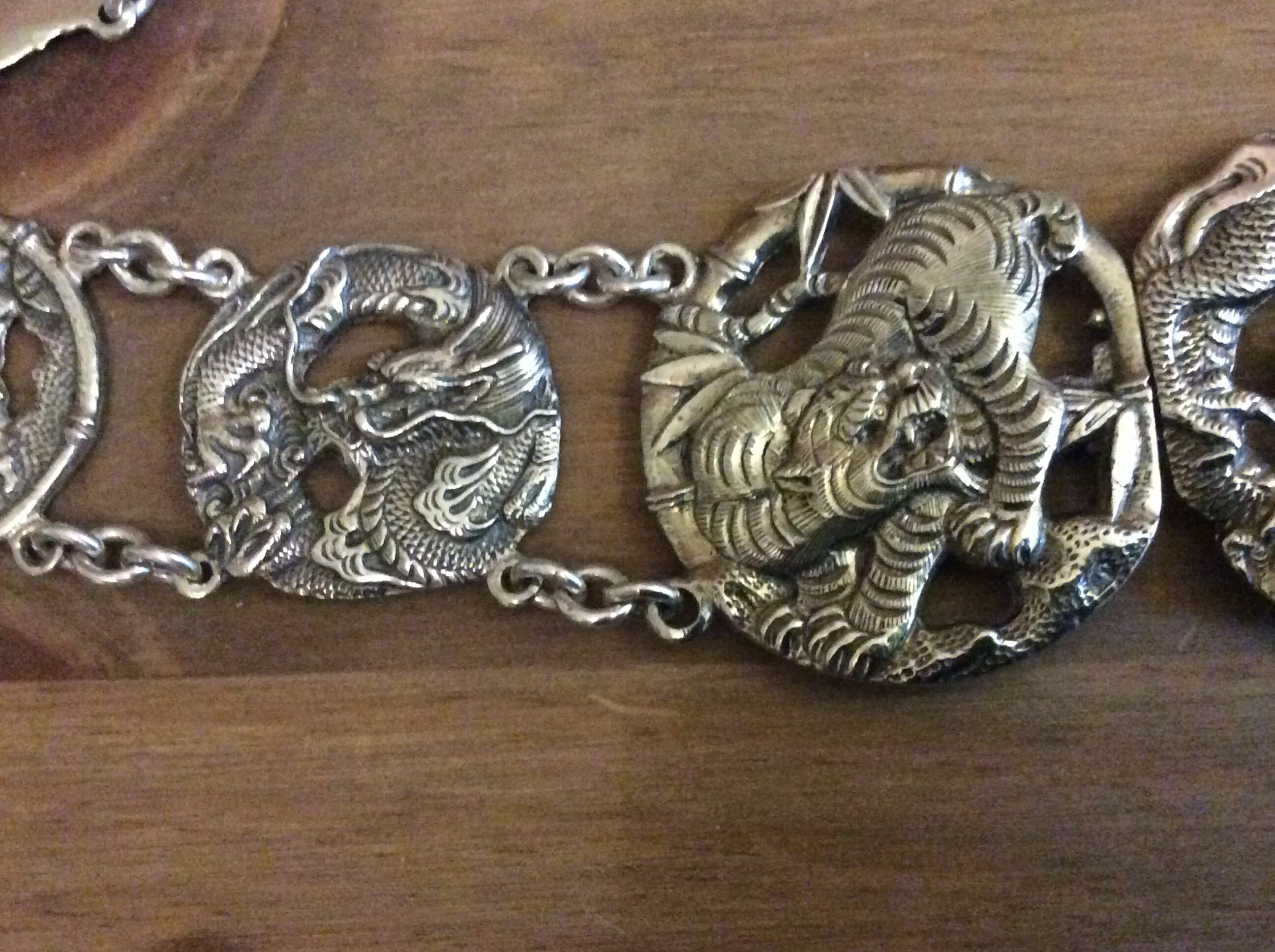 Rare Japanese Solid Silver Tiger Dragon Belt Solid 900 Silver 28 Inches ...