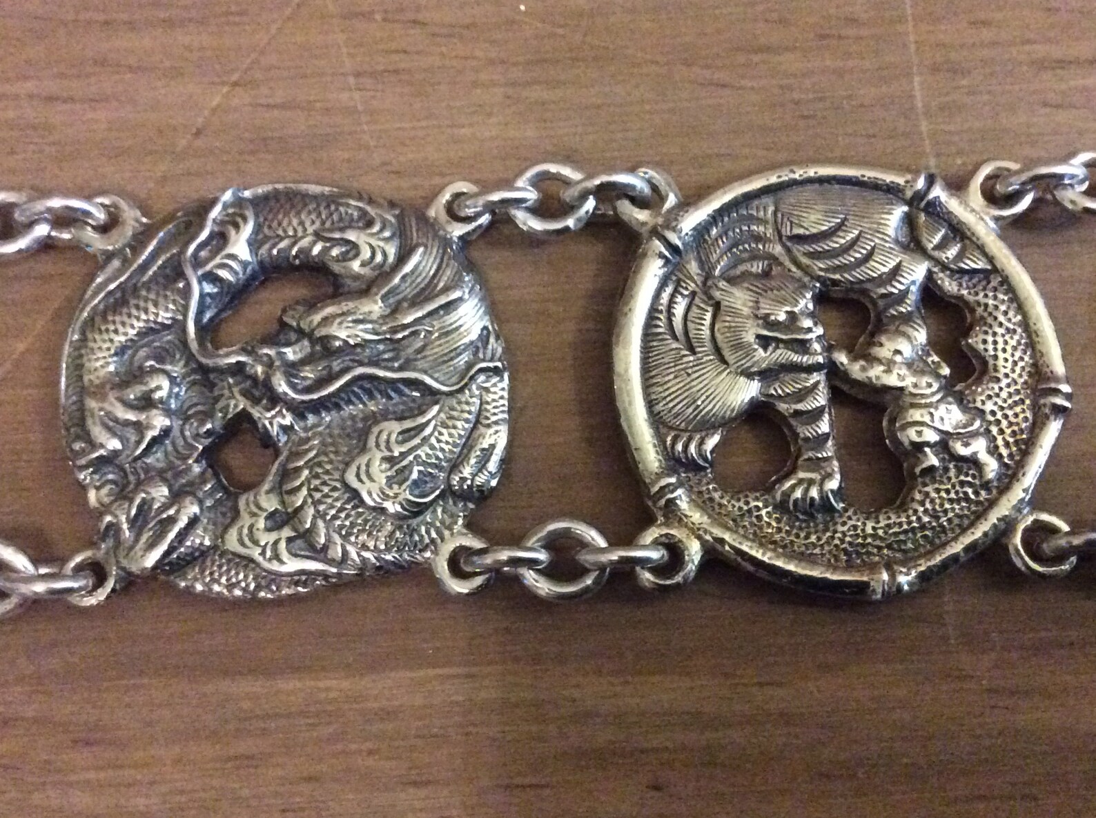 Rare Japanese Solid Silver Tiger Dragon Belt Solid 900 Silver 28 Inches ...