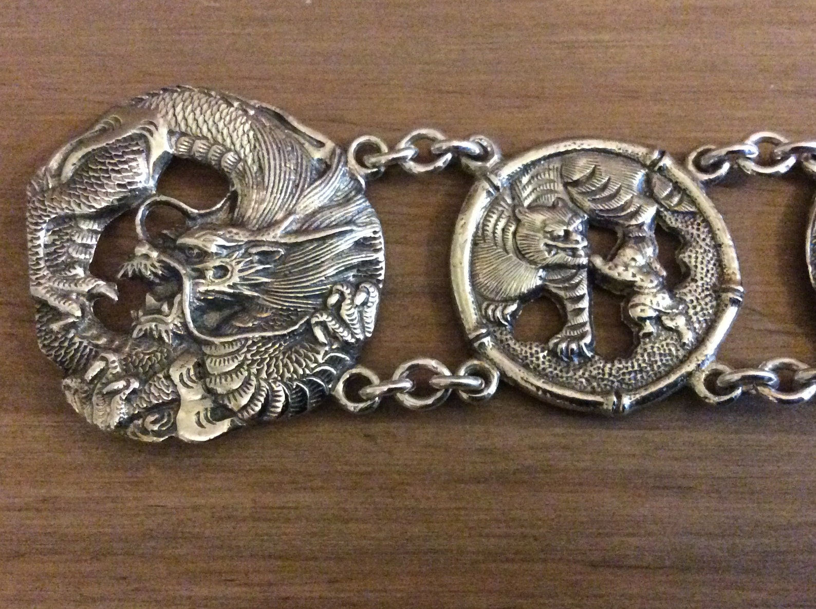 Rare Japanese Solid Silver Tiger Dragon Belt - Solid 900 Silver - 28 ...