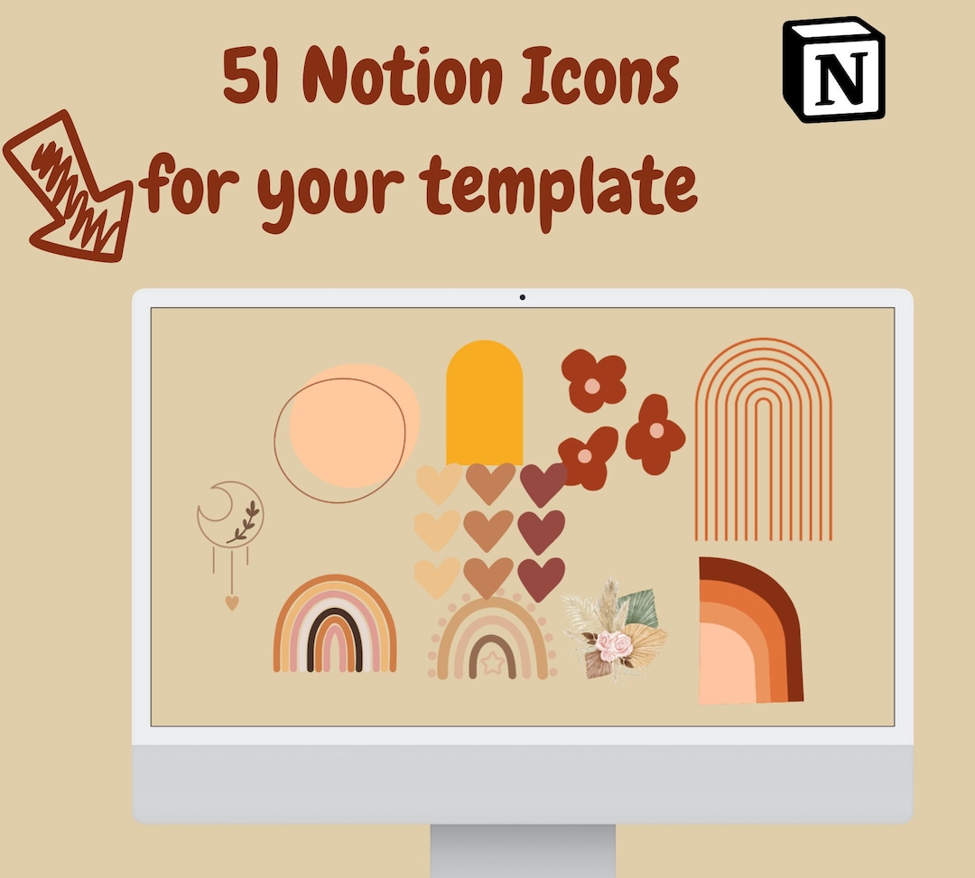 51 Icons Transparent Notion and 10 Templates Notion Boho Style ...
