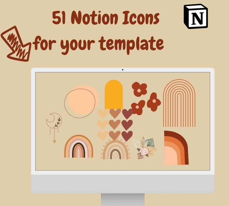 51 Icons Transparent Notion and 10 Templates Notion Boho Style ...