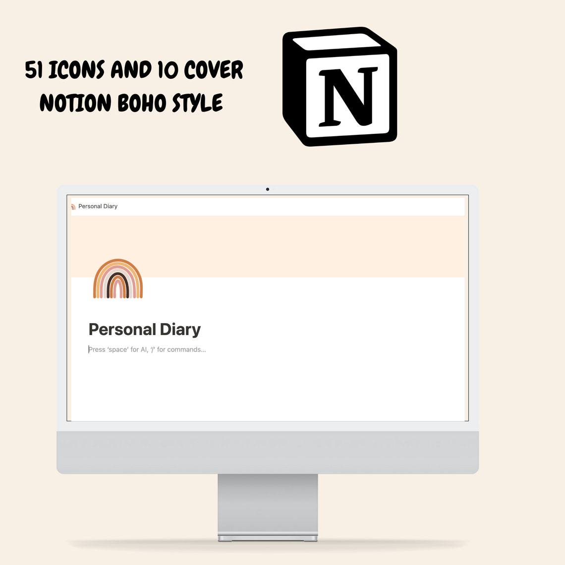51 Icons Transparent Notion and 10 Templates Notion Boho Style ...