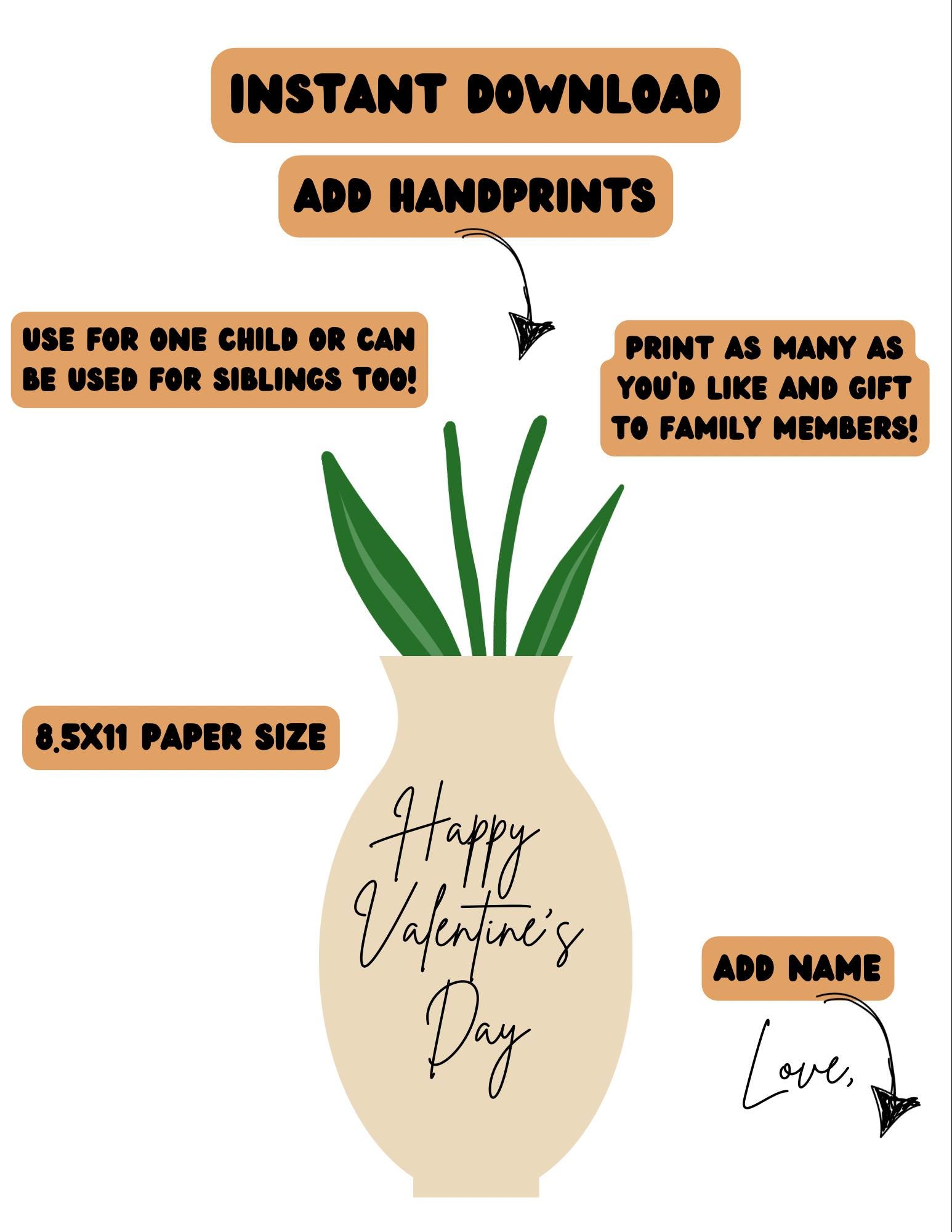 Valentines Day Handprint Craft, Valentines Day Printable Card, Kids ...