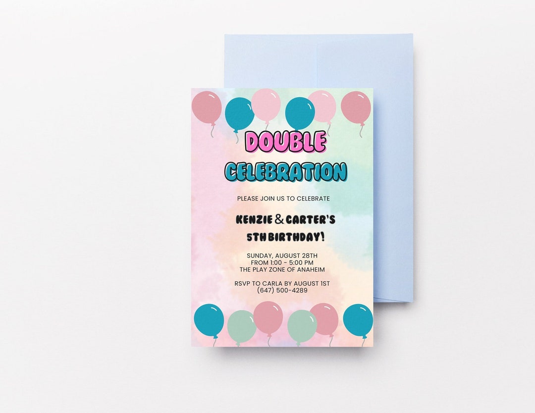 Double Celebration Birthday Invitation, Twin Birthday Invitation, Joint ...