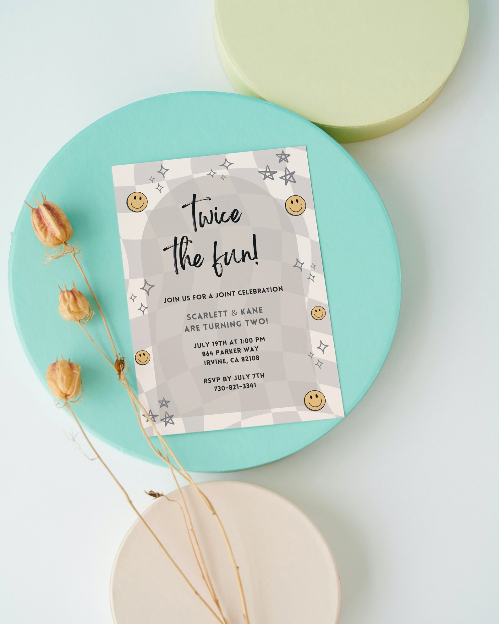 Twice the Fun Twin Birthday Invitation Template, Twin Birthday ...