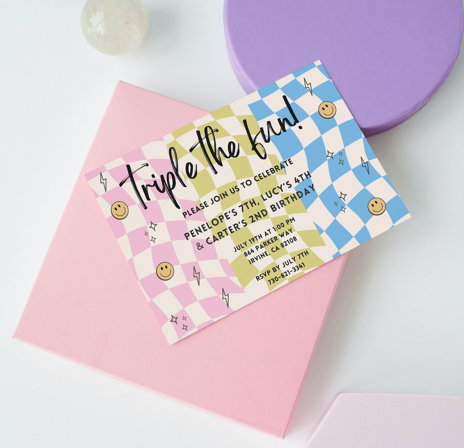 Triple Birthday Invitation, Sibling Birthday, Triplet Birthday ...