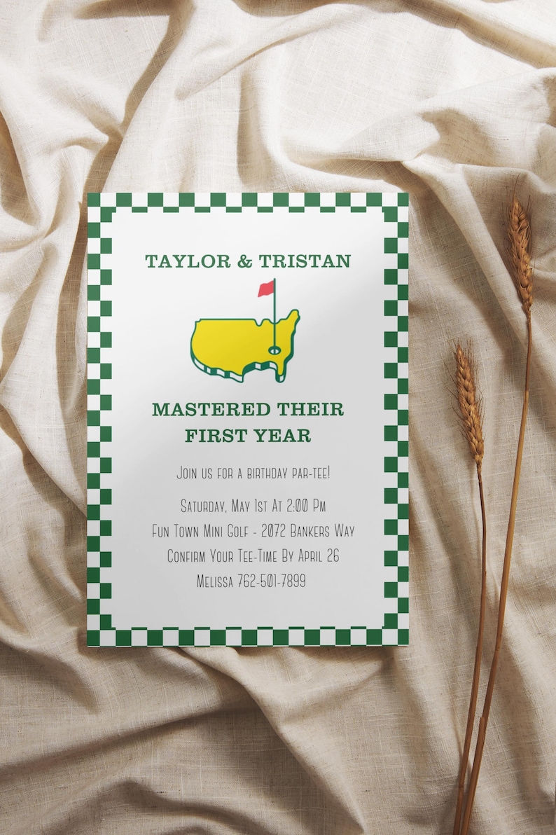 Twins First Birthday Invitation, Golf Themed Party for Twins, Masters ...