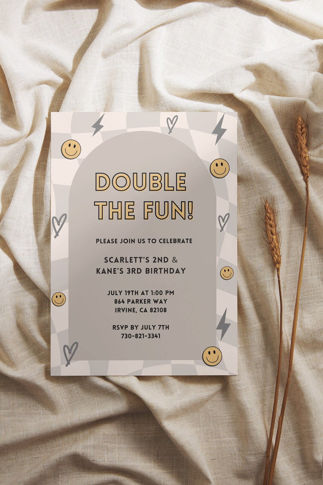 Double the Fun Birthday Invitation Template, Twin Birthday Invitation ...