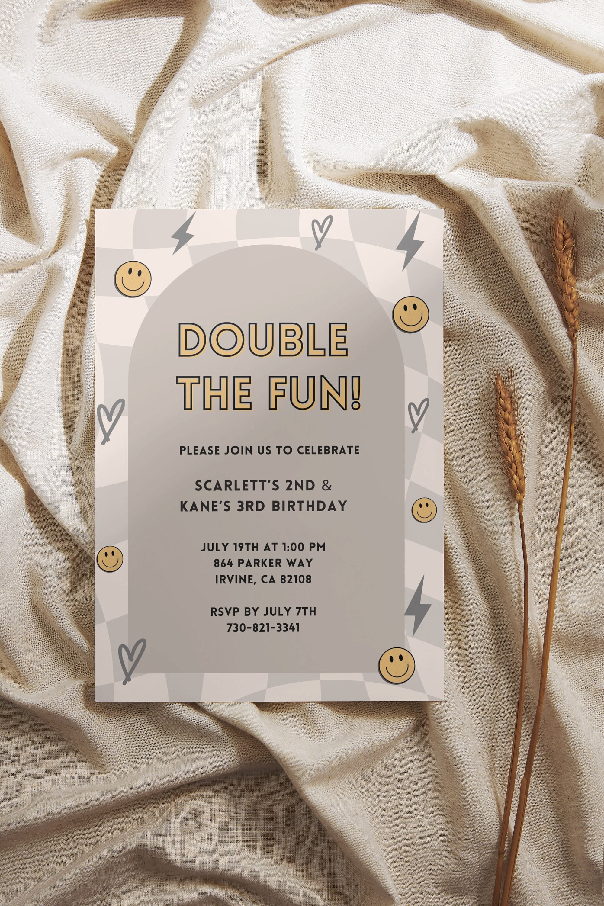 Double the Fun Birthday Invitation Template, Twin Birthday Invitation ...