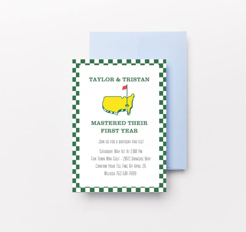 Twins First Birthday Invitation, Golf Themed Party for Twins, Masters ...