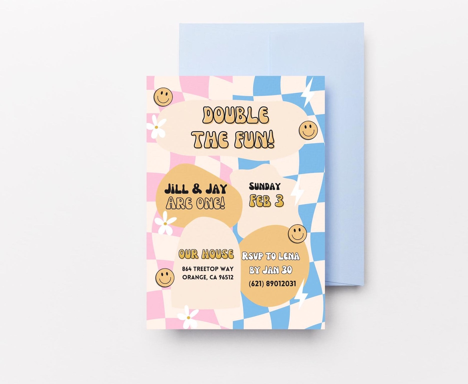 Double the Fun Birthday Invitation Template, Twin Birthday Invitation ...