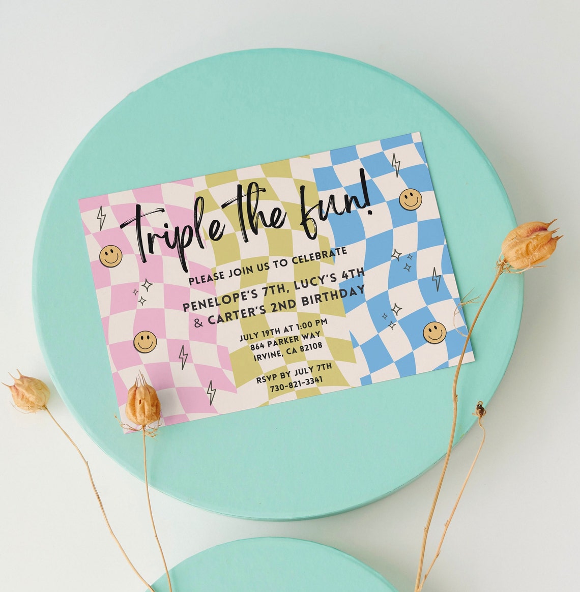 Triple Birthday Invitation, Sibling Birthday, Triplet Birthday ...