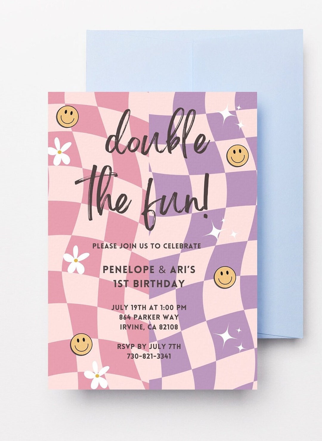 Double the Fun Birthday Invitation Template, Twin Birthday Invitation ...
