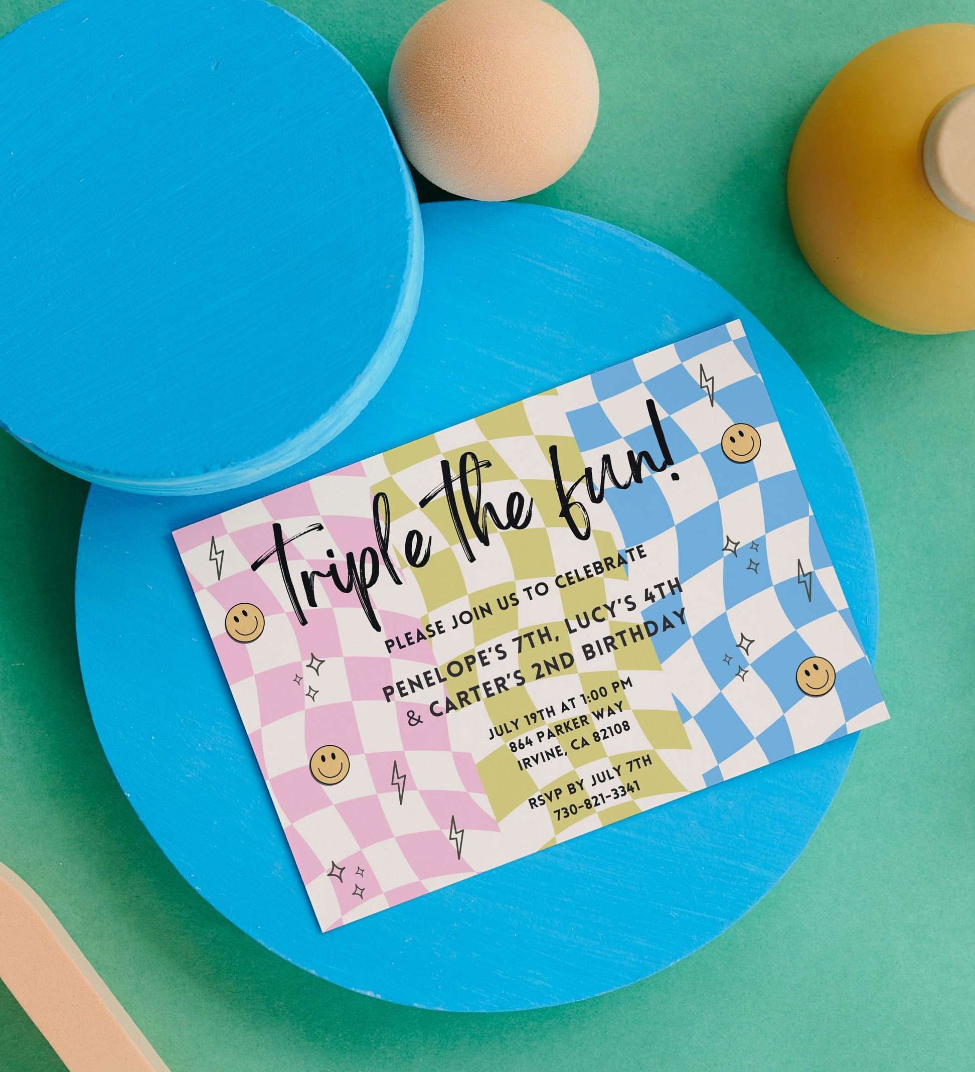 Triple Birthday Invitation, Sibling Birthday, Triplet Birthday ...