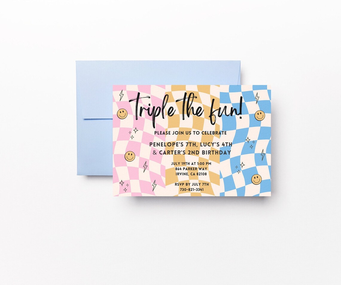 Joint Birthday Invitation, Sibling Birthday, Triplet Birthday ...