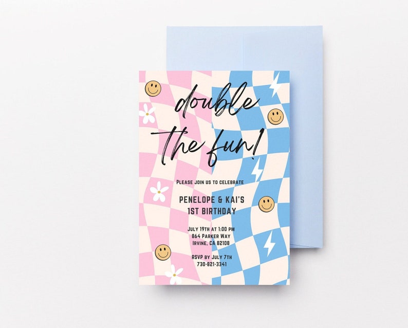 Double the Fun Birthday Invitation Template, Twin Birthday Invitation ...