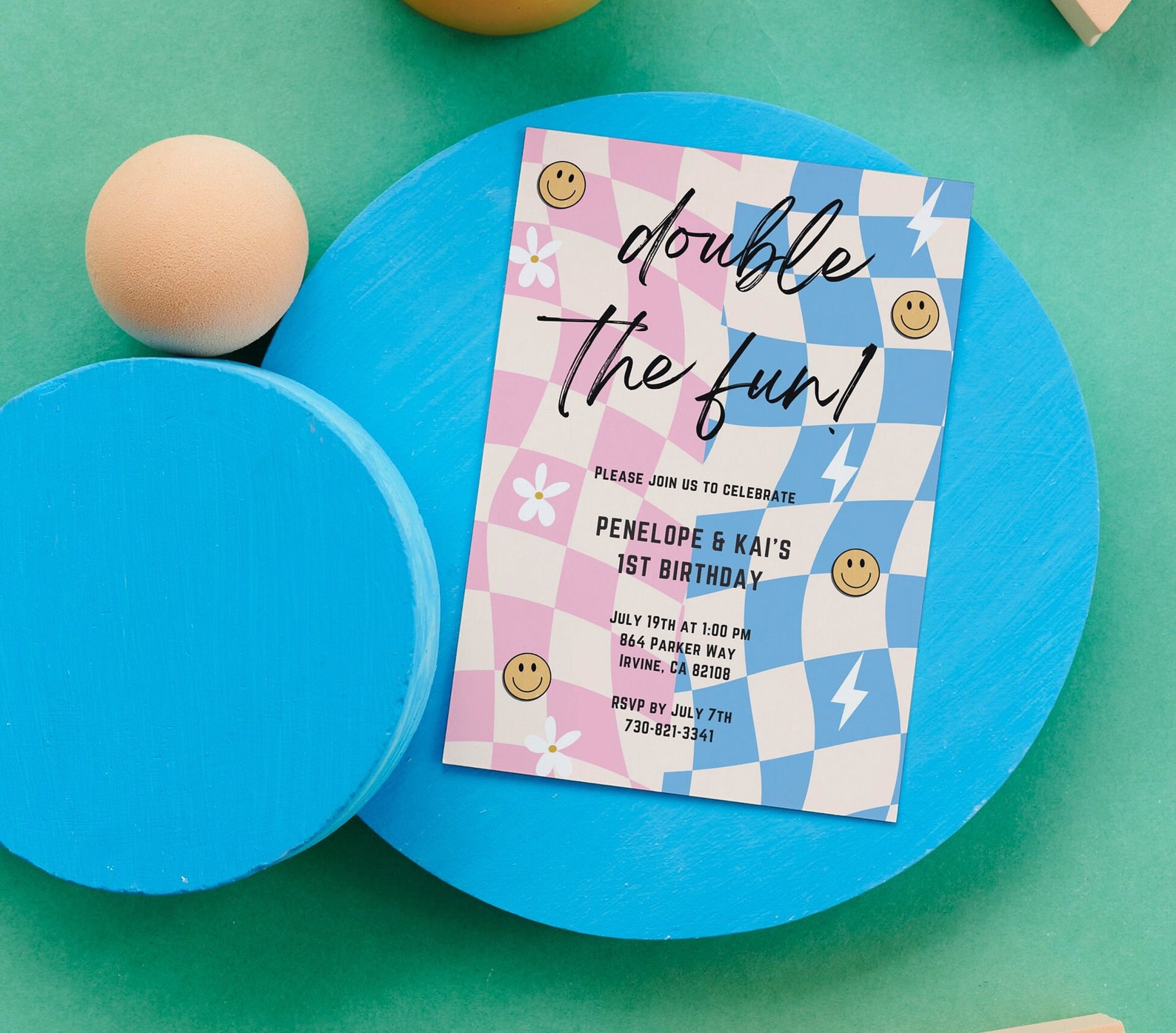 Double the Fun Birthday Invitation Template, Twin Birthday Invitation ...