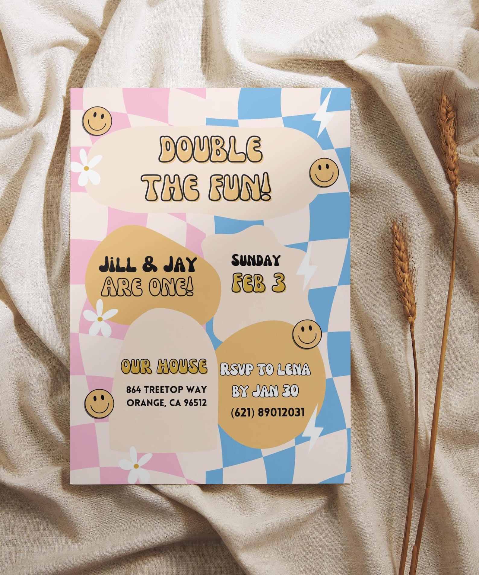 Double the Fun Birthday Invitation Template, Twin Birthday Invitation ...