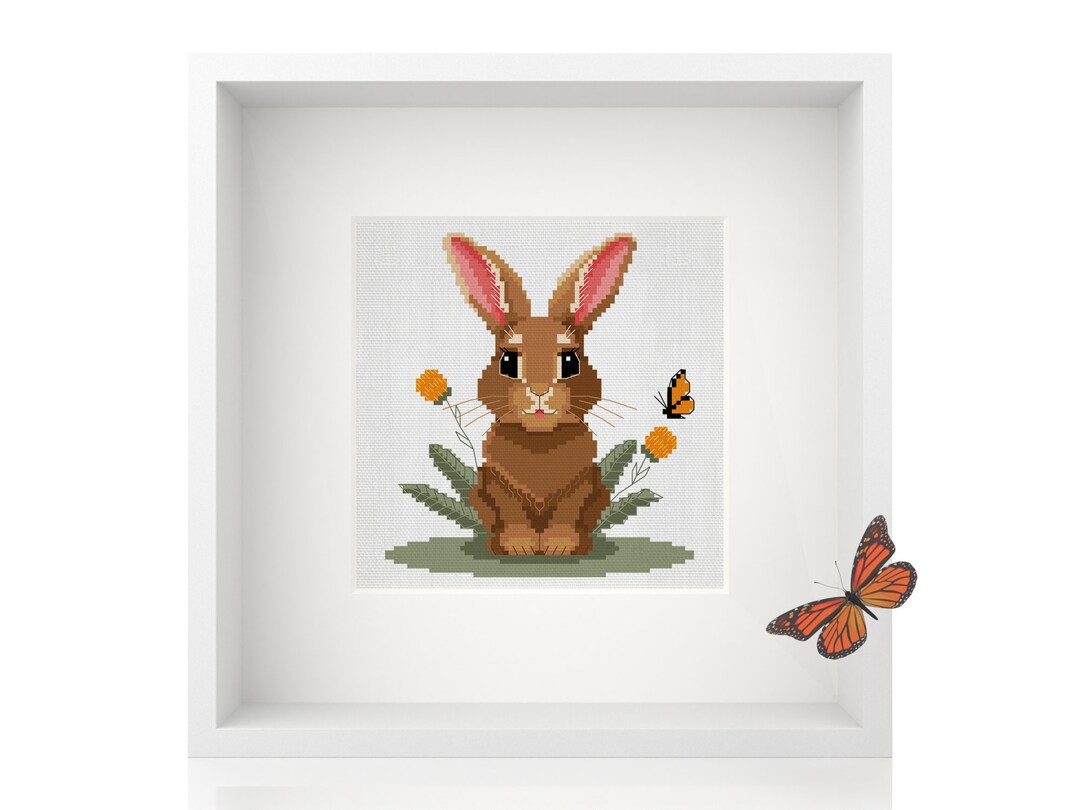 Adorable Rabbit Cross Stitch Pattern Bunny in Grass With Flowers and ...