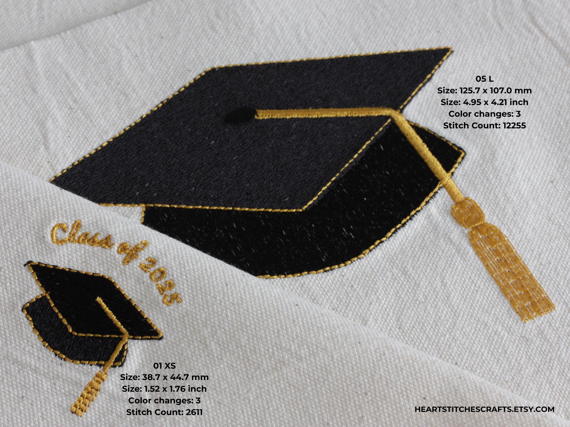 Graduation Cap Machine Embroidery Design - Class of 2025 - 5 Variations ...