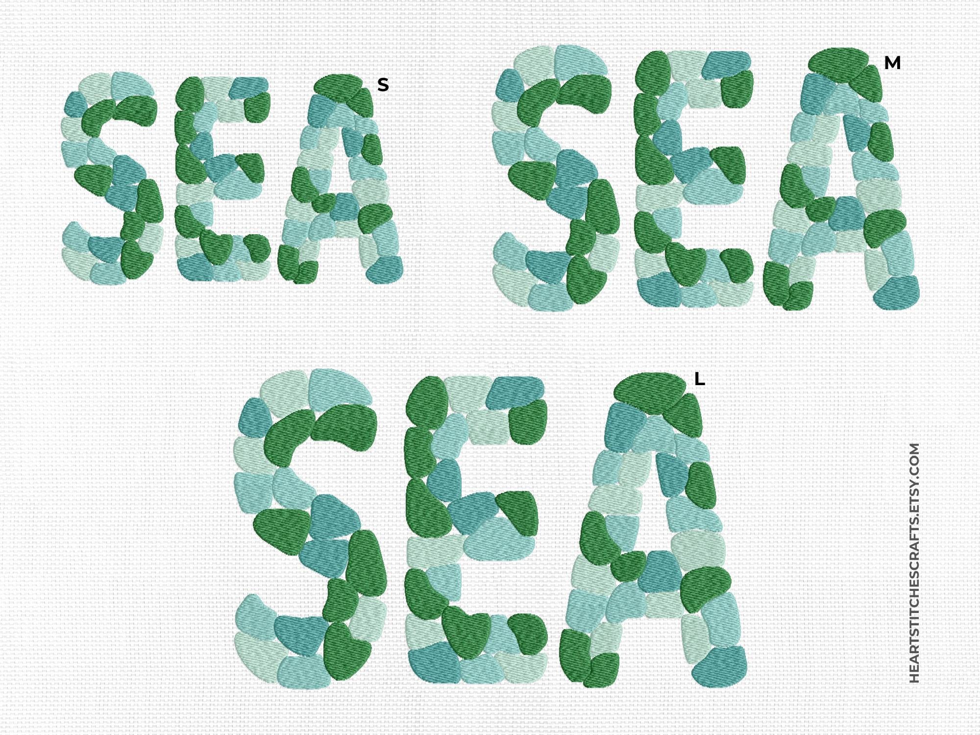 Sea Glass Lettering Machine Embroidery Design - Coastal Decor (digital ...