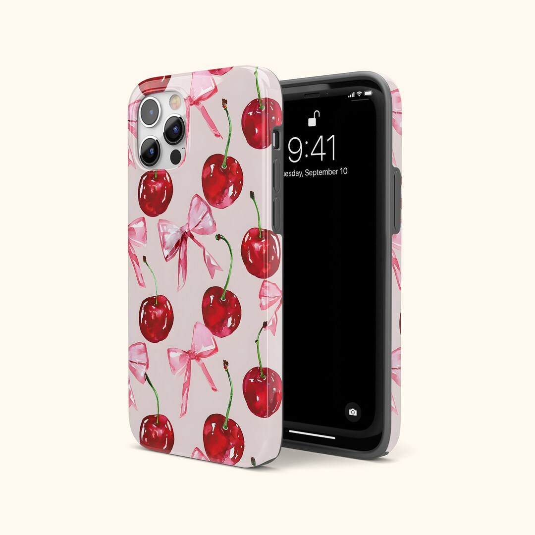 Coquette Phone Case Cherry With Ribbon Pink Bow Phone Case Coquette Cute Girly Gift for Her Pink ...