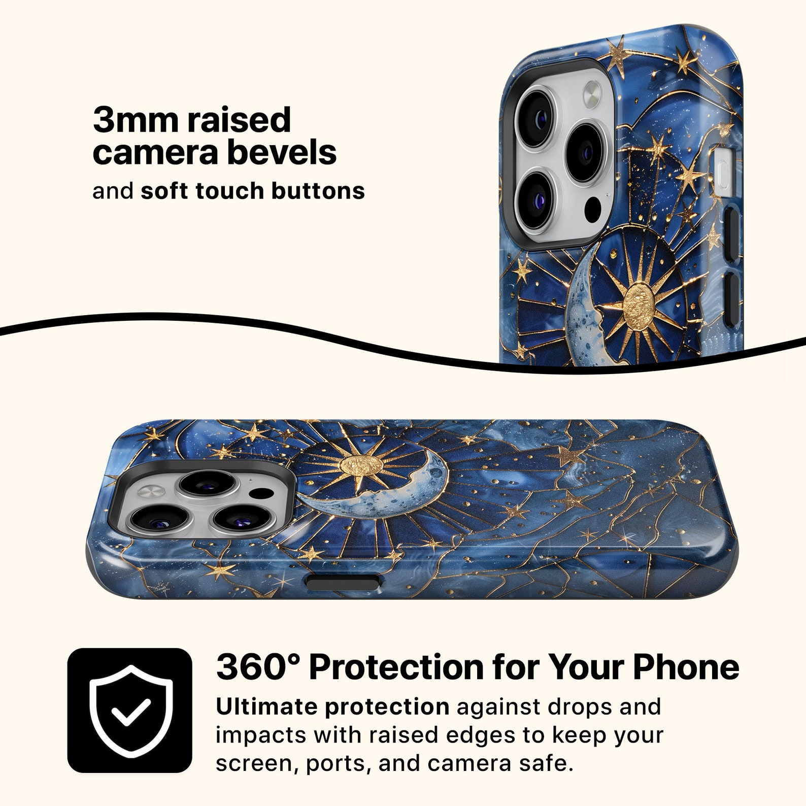Stain Glass Phone Case Blue Celestial Moon Star Phone Case Mosaic ...