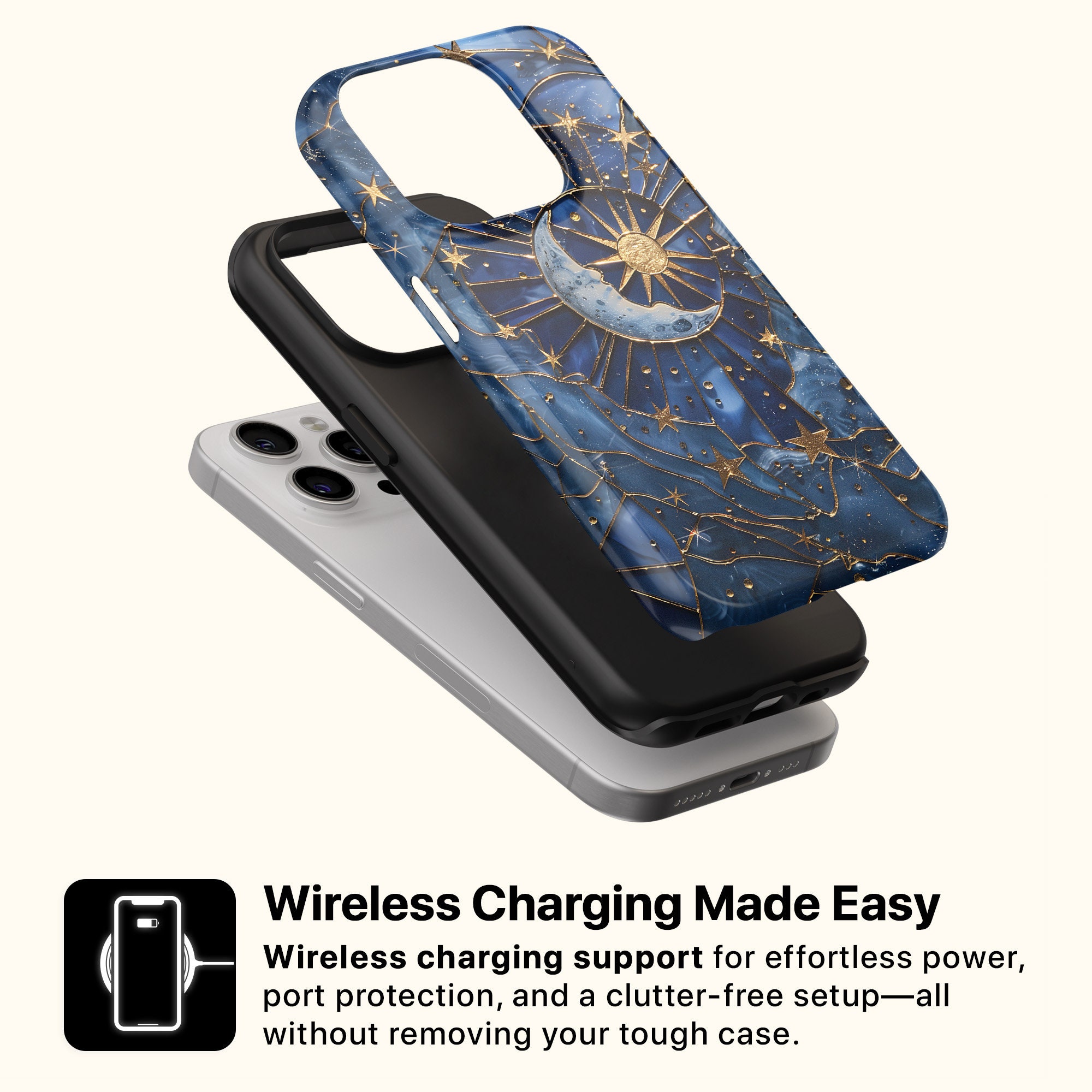 Stain Glass Phone Case Blue Celestial Moon Star Phone Case Mosaic ...