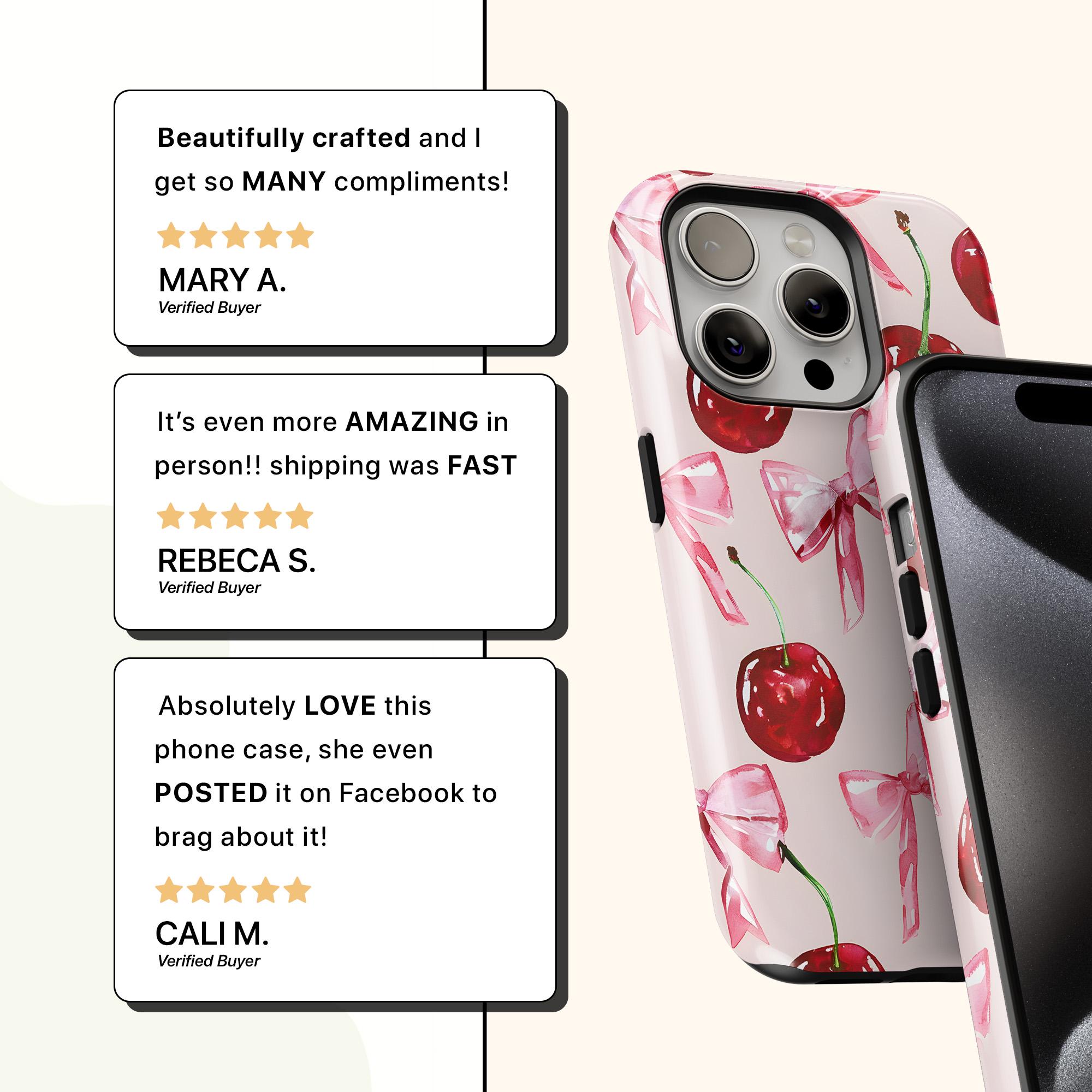 Coquette Phone Case Cherry With Ribbon Pink Bow Phone Case Coquette ...