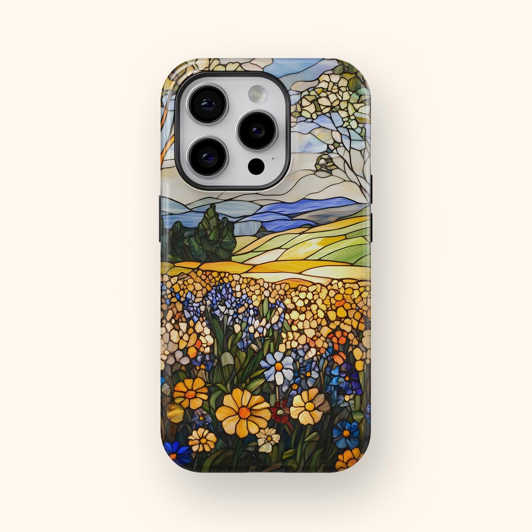 Stained Glass Flower Field Phone Case: Monet Art - Etsy