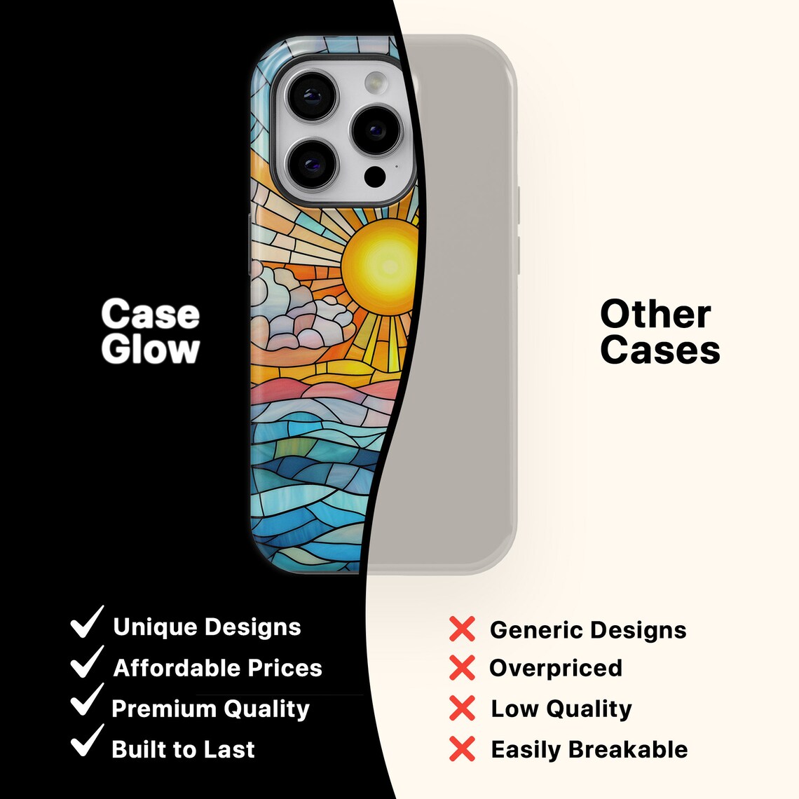 Stained Glass Phone Case Ocean Waves Colorful Sun Art Nature Inspired ...