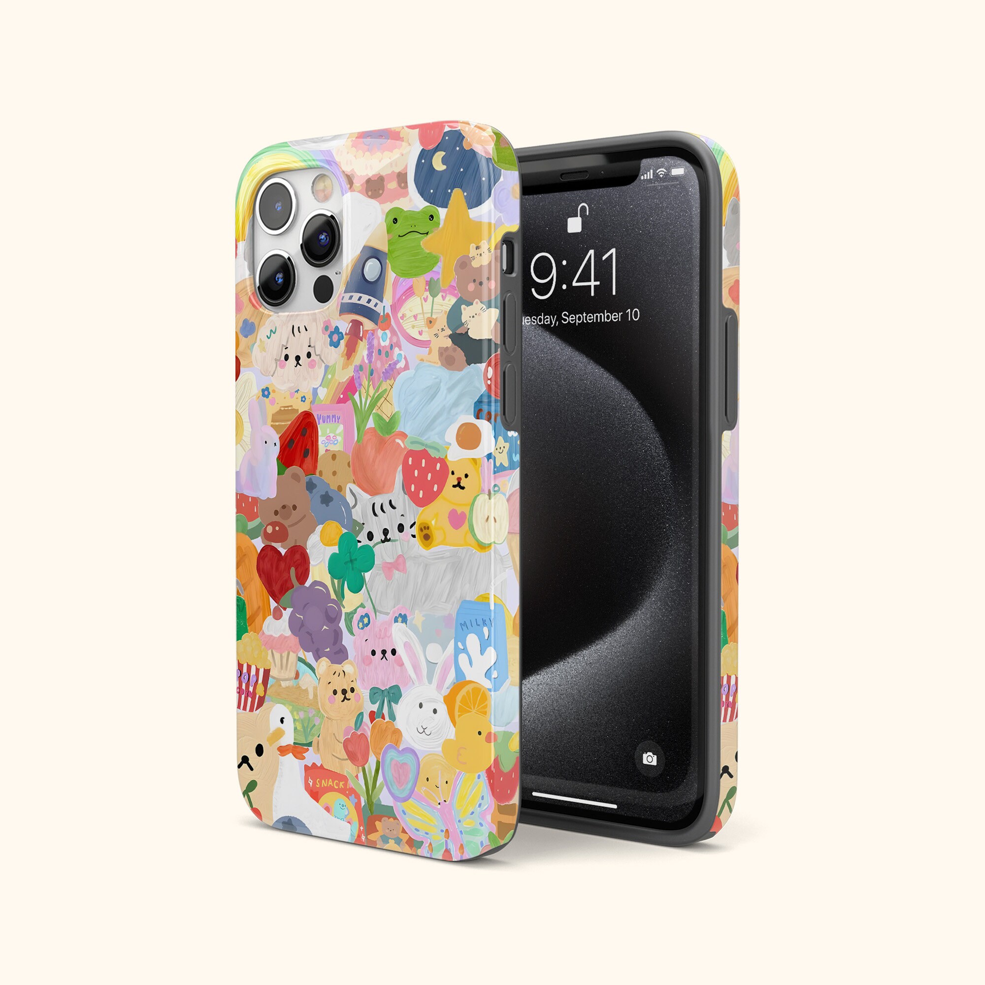 Kawaii Unique Collage Phone Case Colorful Cartoon Animal Maximalist Art ...
