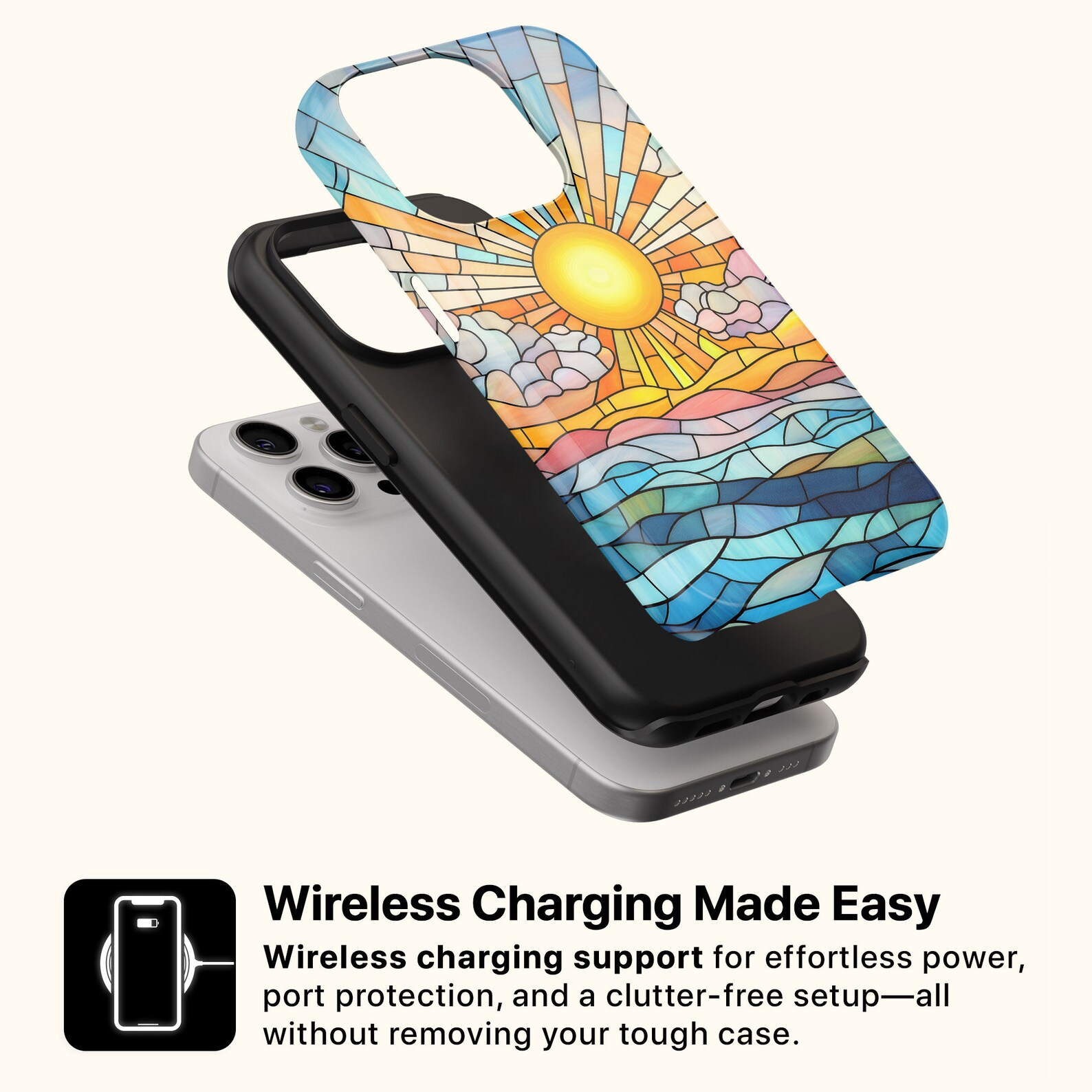 Stained Glass Phone Case Ocean Waves Colorful Sun Art Nature Inspired ...