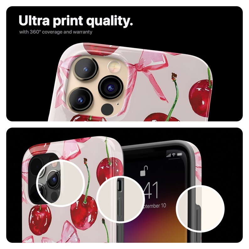 Coquette Phone Case Cherry With Ribbon Pink Bow Phone Case Coquette ...