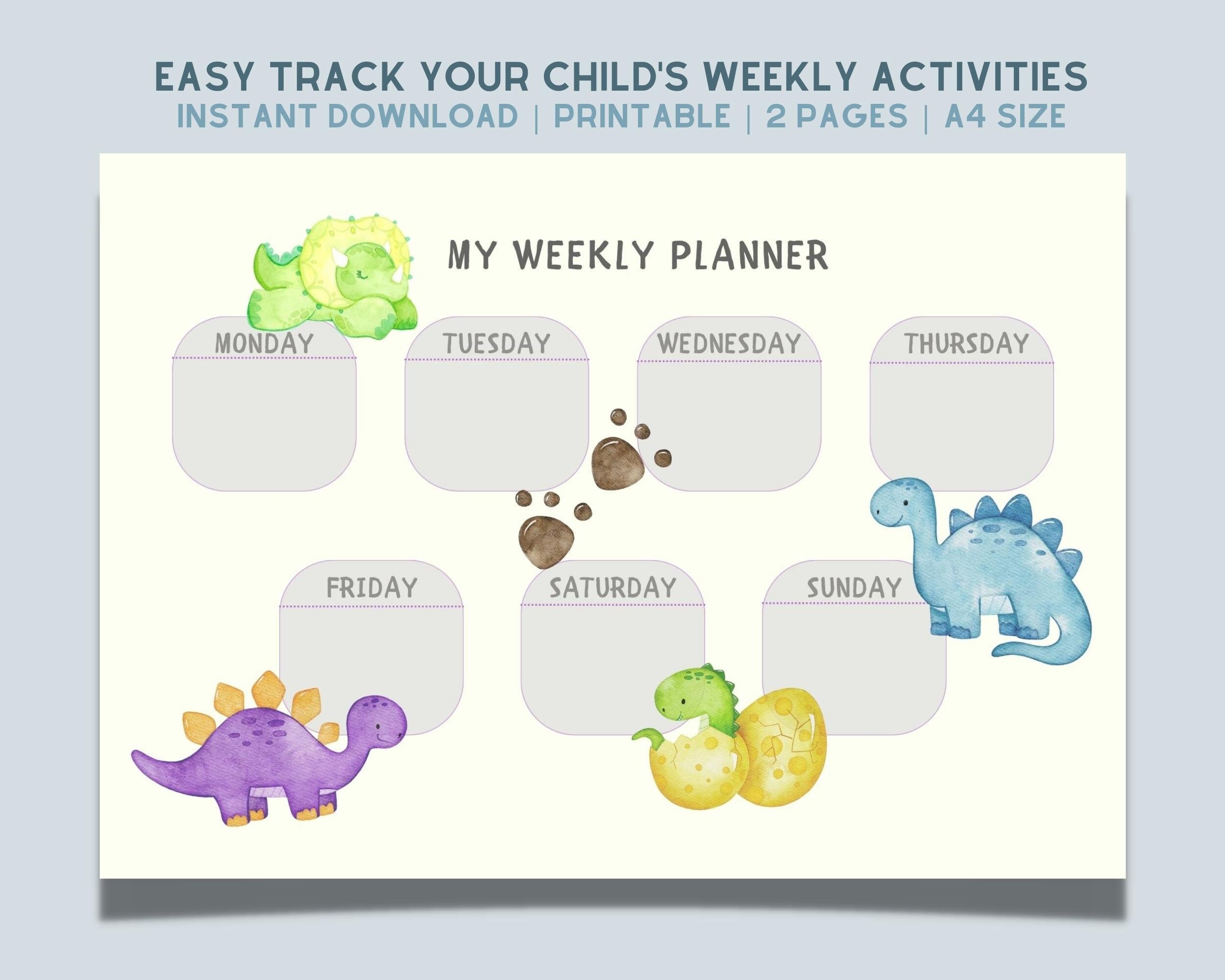 Dinosaur A4 Weekly Planner, Kids Weekly Planner, Kids Schedule ...