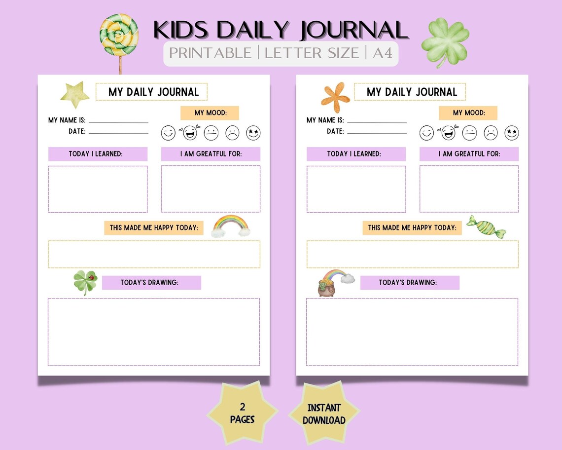 Kids Daily Journal Printable, Journal for Kids, Diary of Children, Kids ...