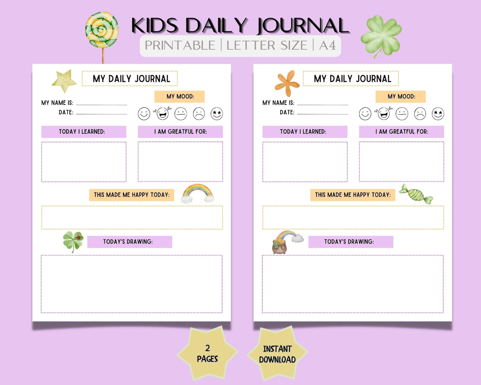 Kids Daily Journal Printable, Journal for Kids, Diary of Children, Kids ...