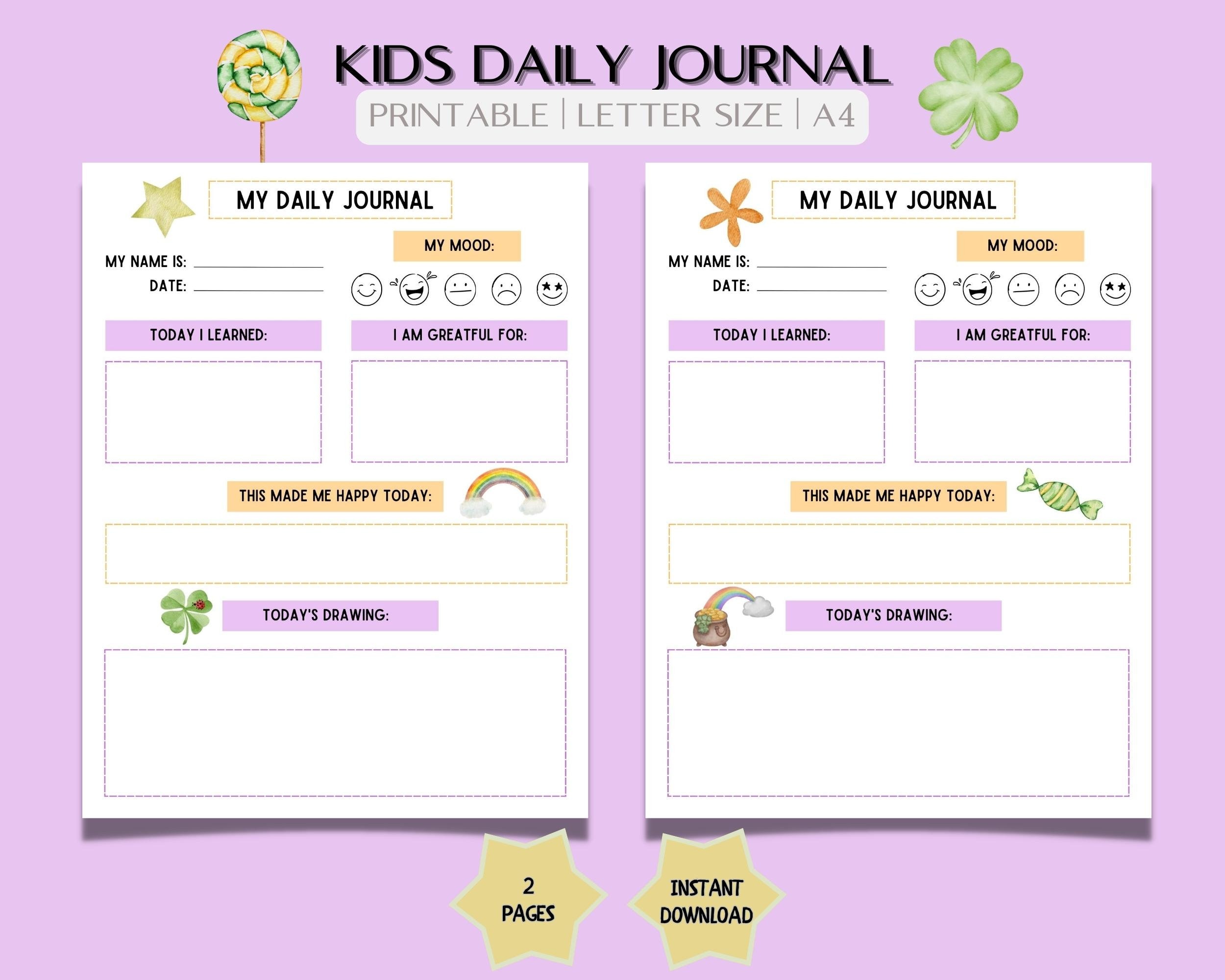 Kids Daily Journal Printable, Journal for Kids, Diary of Children, Kids ...