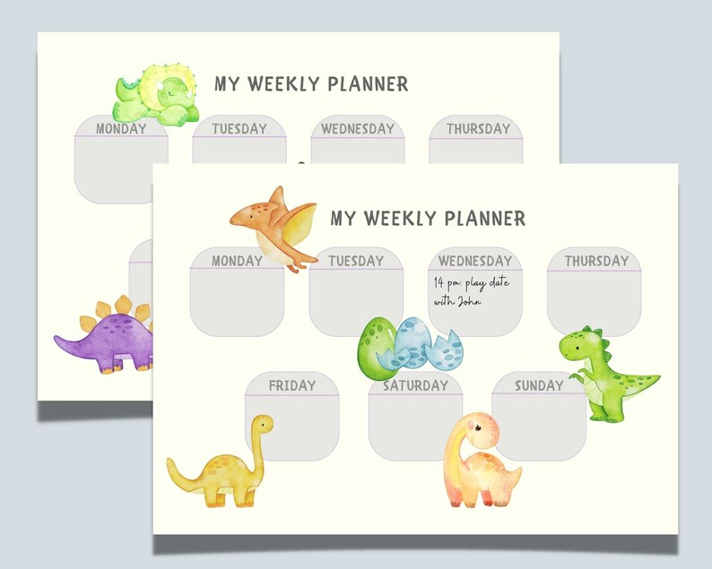 Dinosaur A4 Weekly Planner, Kids Weekly Planner, Kids Schedule ...
