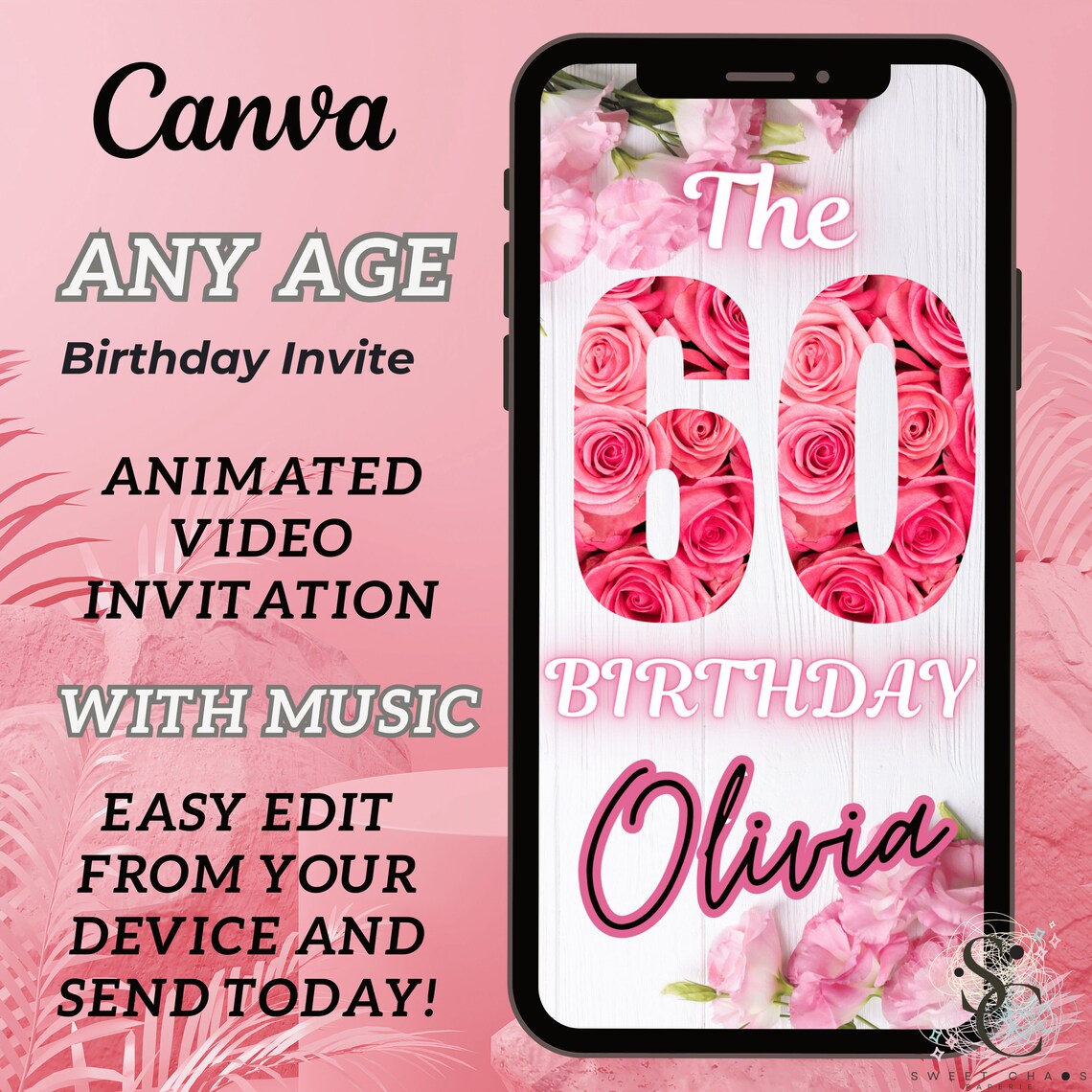 Animated 60th Birthday Video Invitation, Editable Digital Party Evite ...