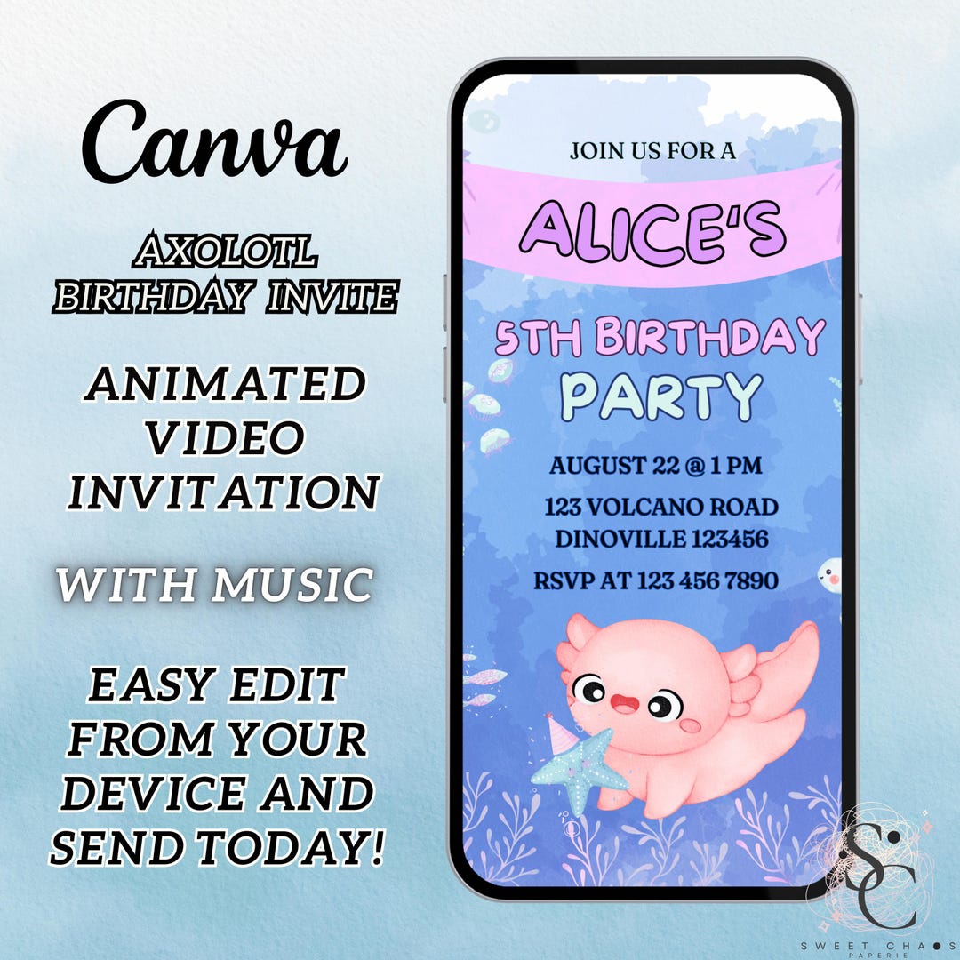 Axolotl Birthday Invitation, Editable Axolotl Birthday Invitation ...