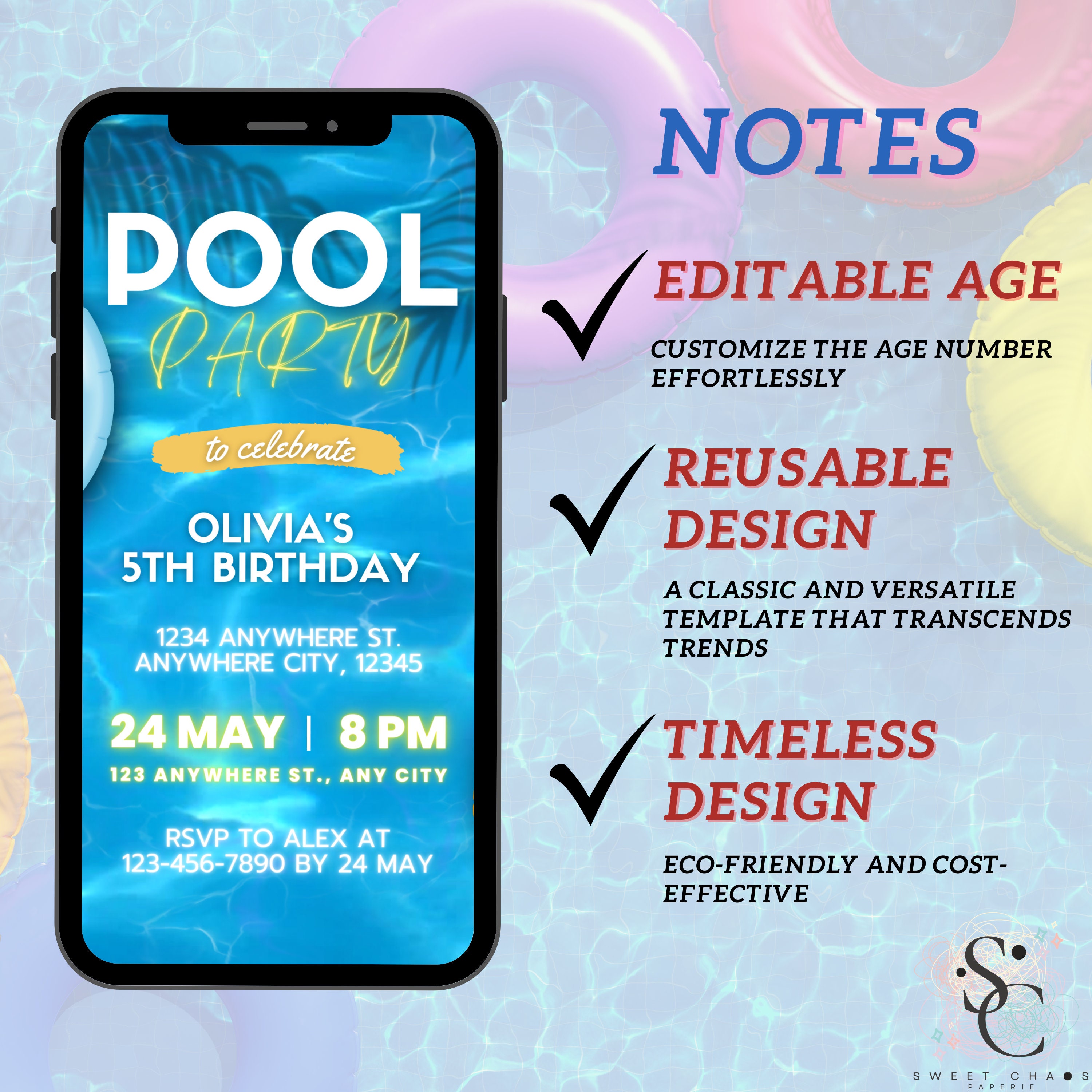 Pool Party Invitation, Animated Party Invite, Printable Birthday ...