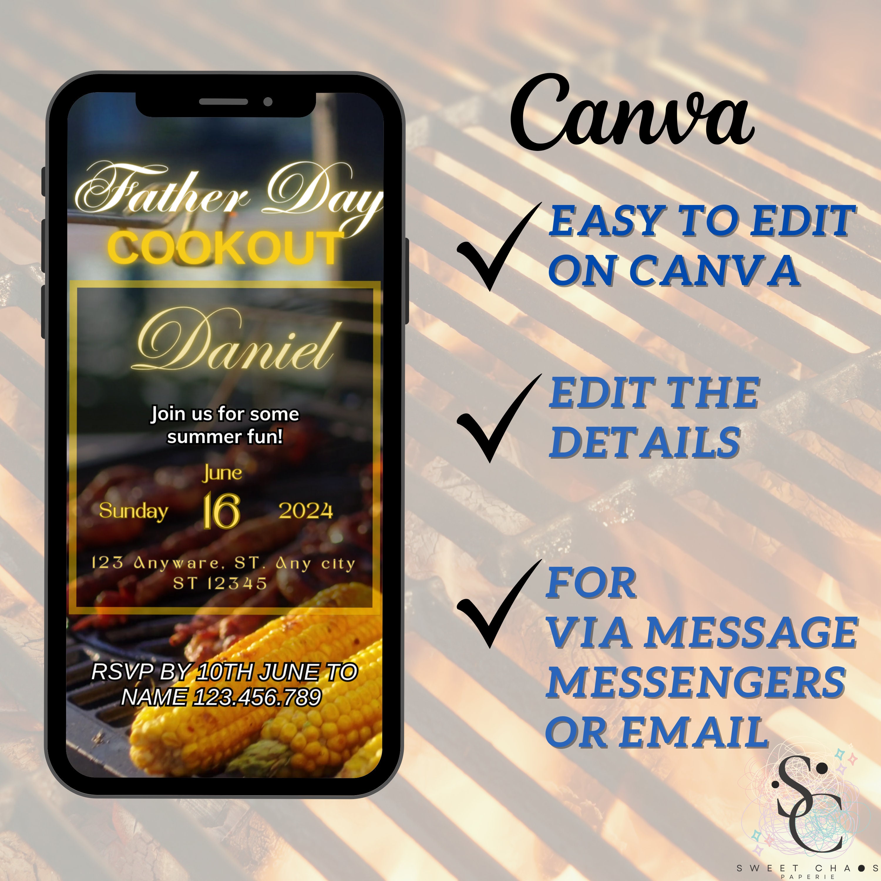 Father's Day Cookout Invitation. Digital Fathers Backyard Dads Summer ...